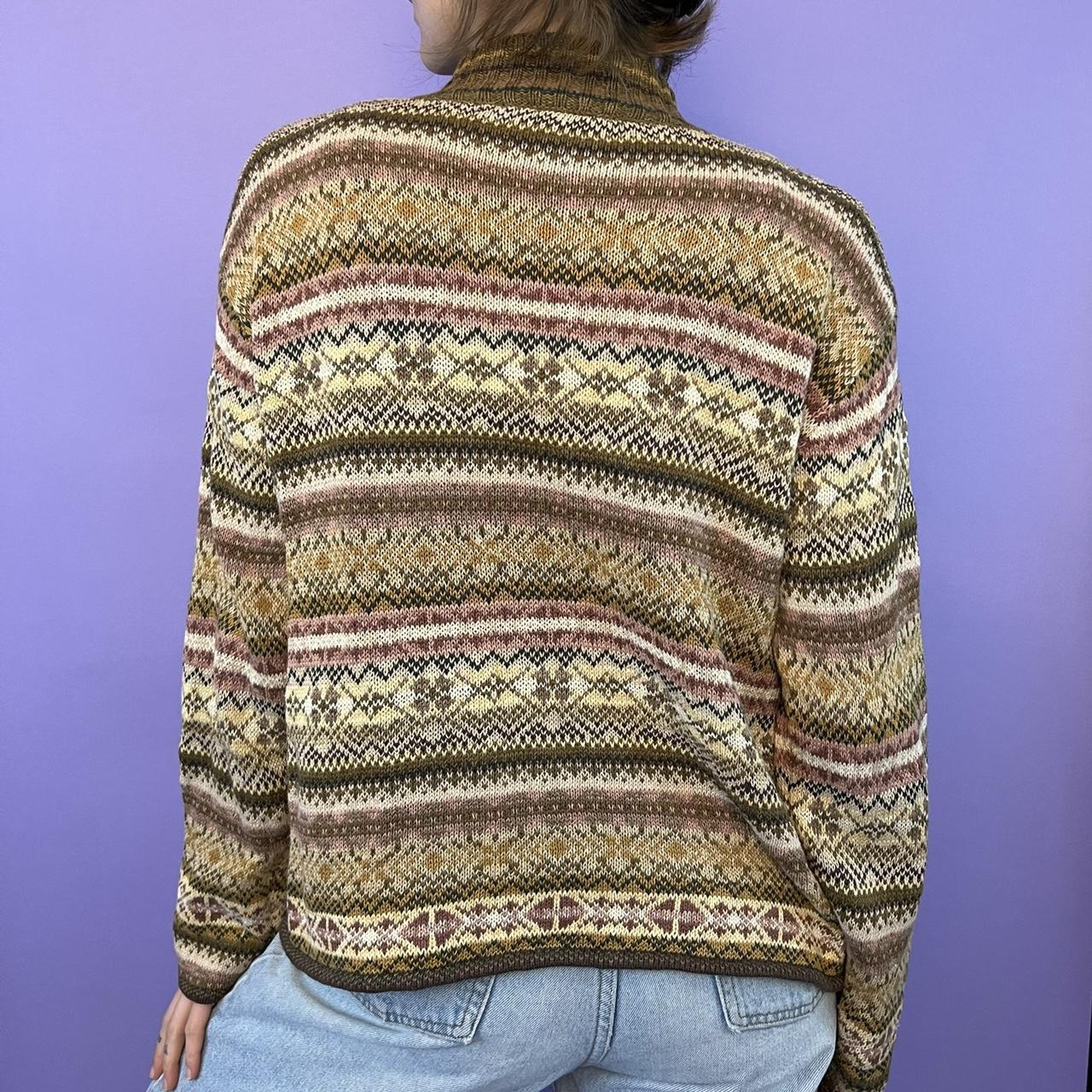 vintage earth tone sweater. 90s zip up cottagecore... - Depop
