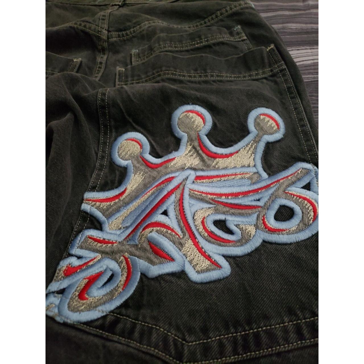 JNCO Jeans Big crown side stripe black wide leg 90's... - Depop