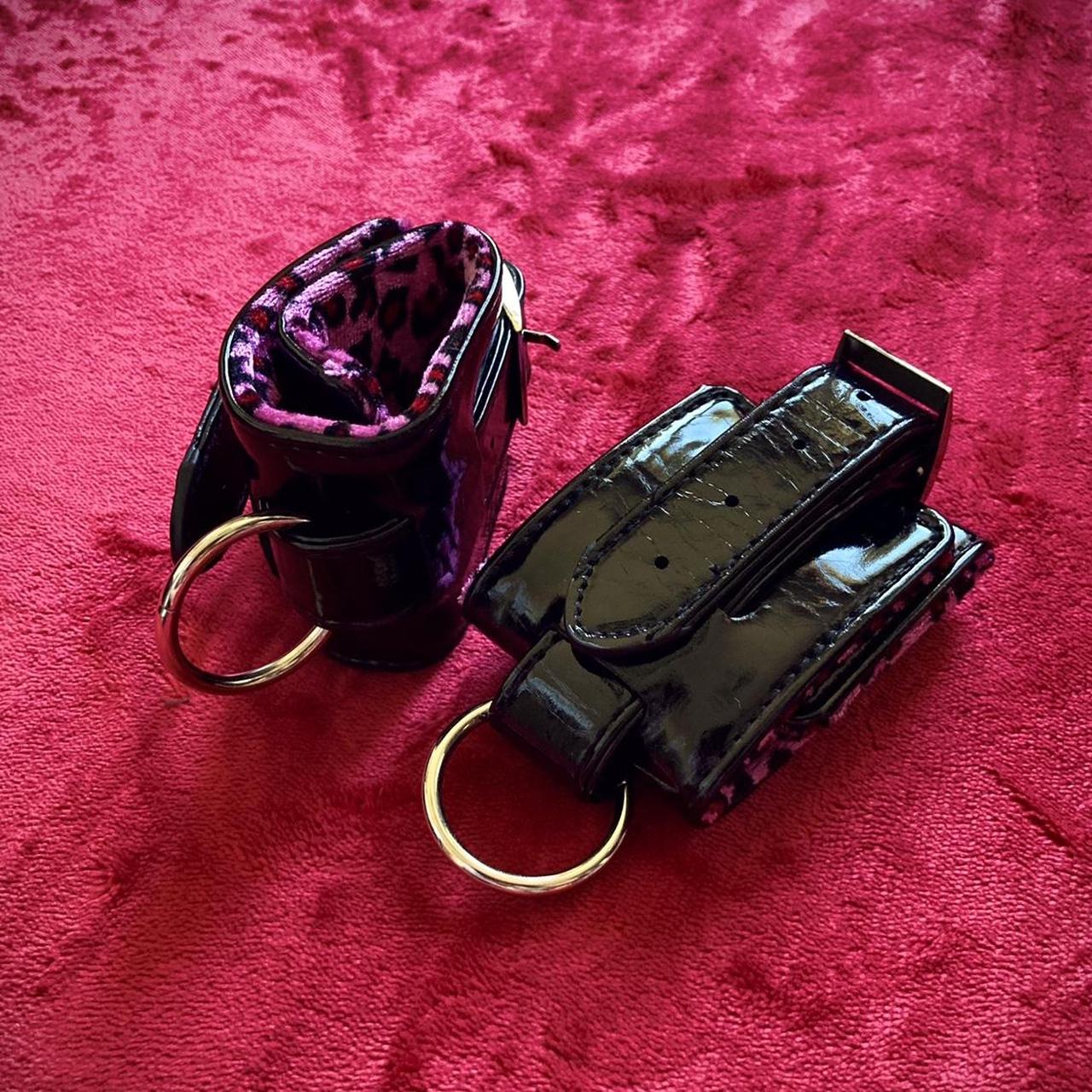 Honour, pvc black handcuffs with soft velvet pink... - Depop