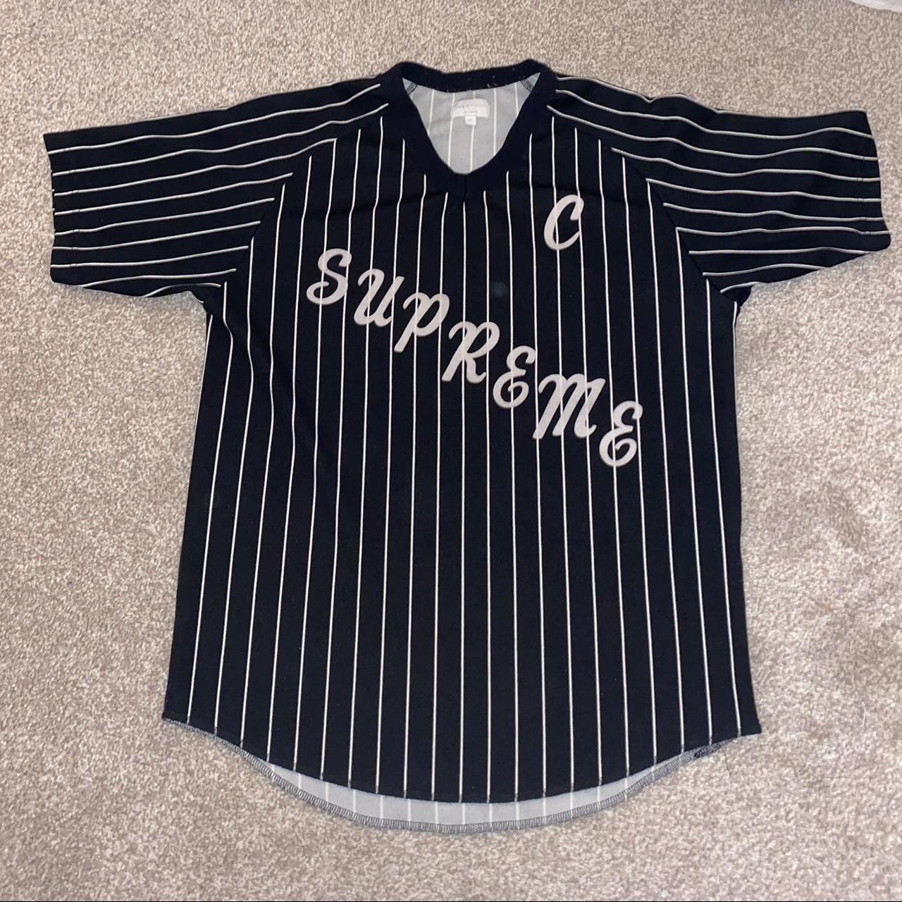 Supreme black and white baseball shirt Size medium... - Depop