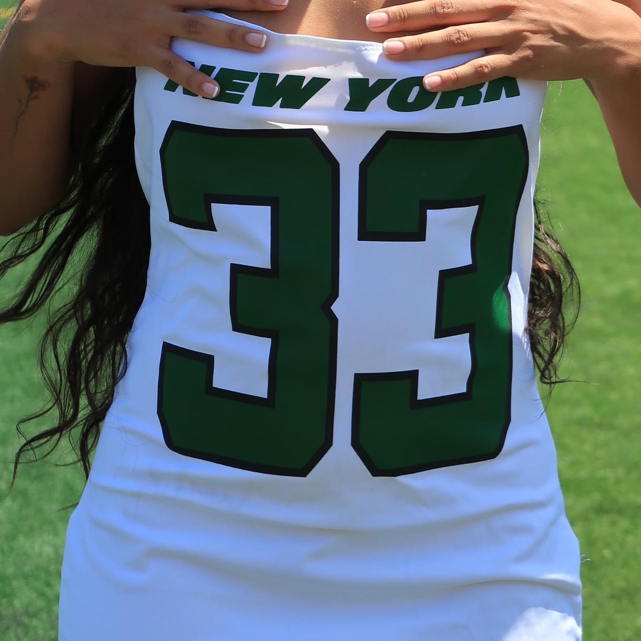 NY Jets jersey reworked into a mini dress. size... - Depop