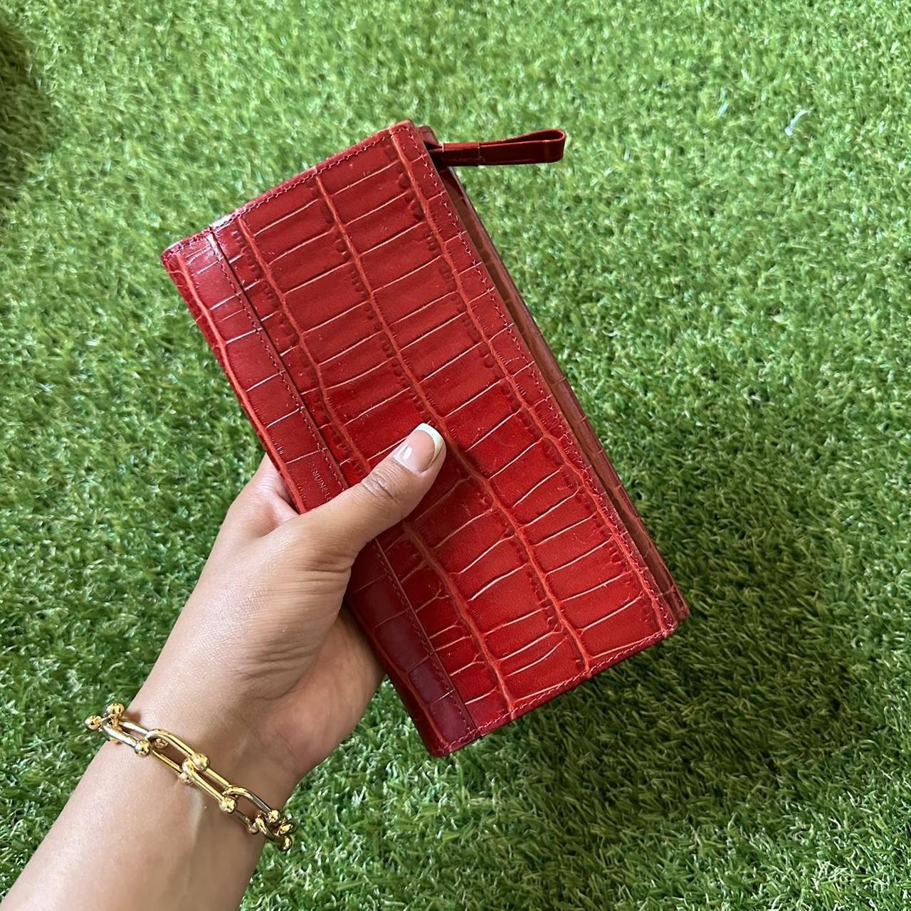 🍒 Red faux crocodile print wallet with gold... - Depop