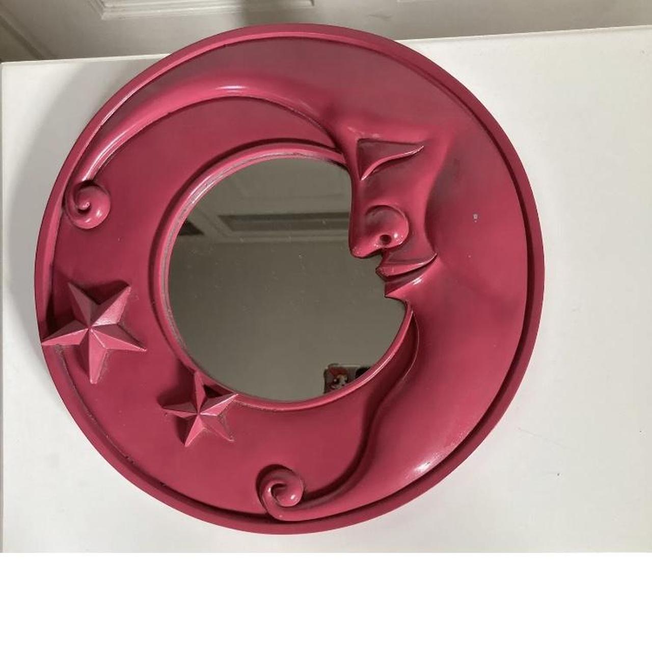 Vintage Pink Moon and Stars Wall Mirror Bright pink... - Depop