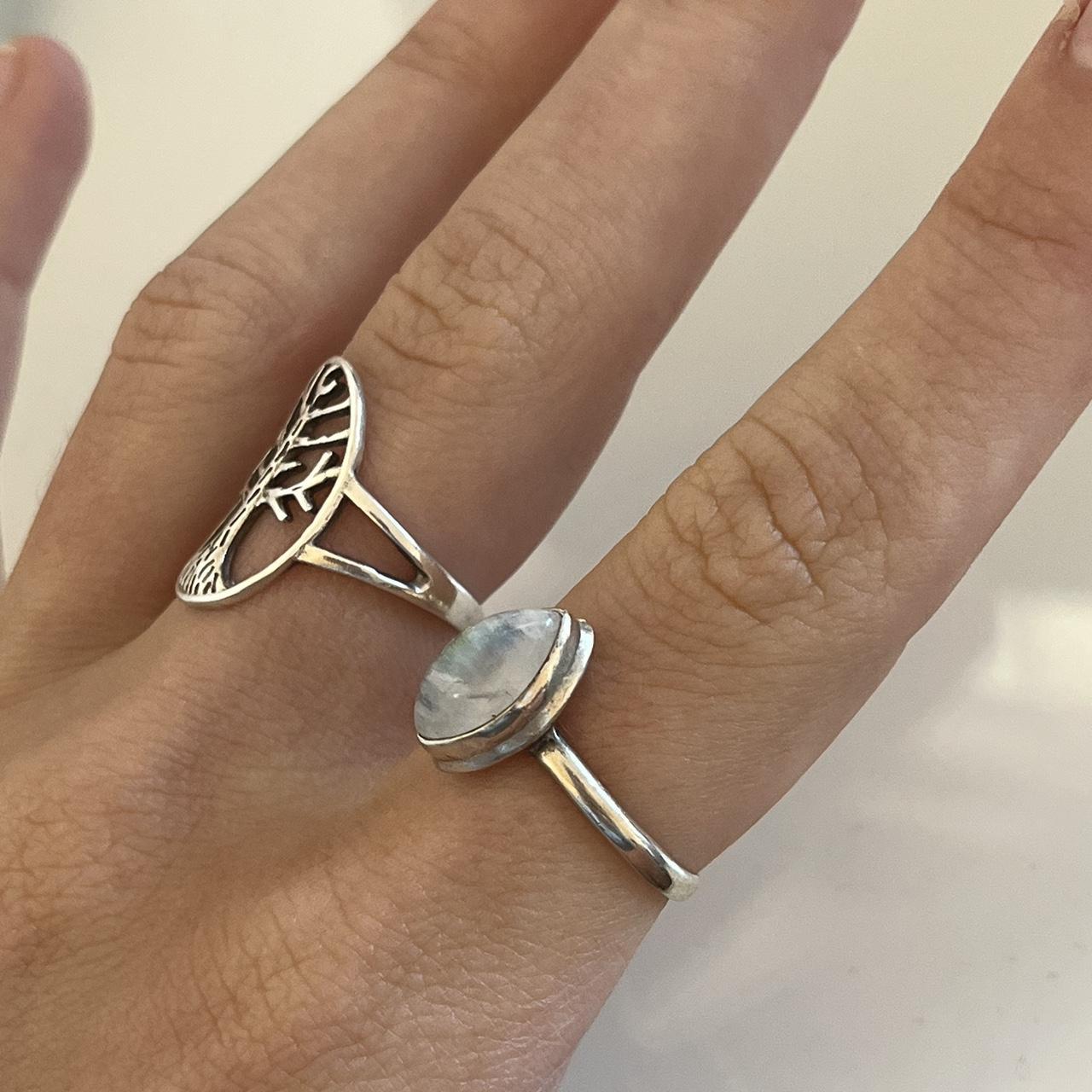 Silver white gem ring oval 925 silver fits my... - Depop