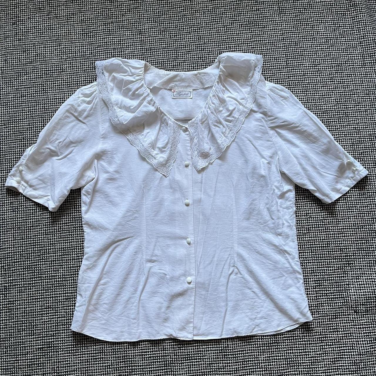 vintage 80s white cottagecore blouse best for a UK... - Depop