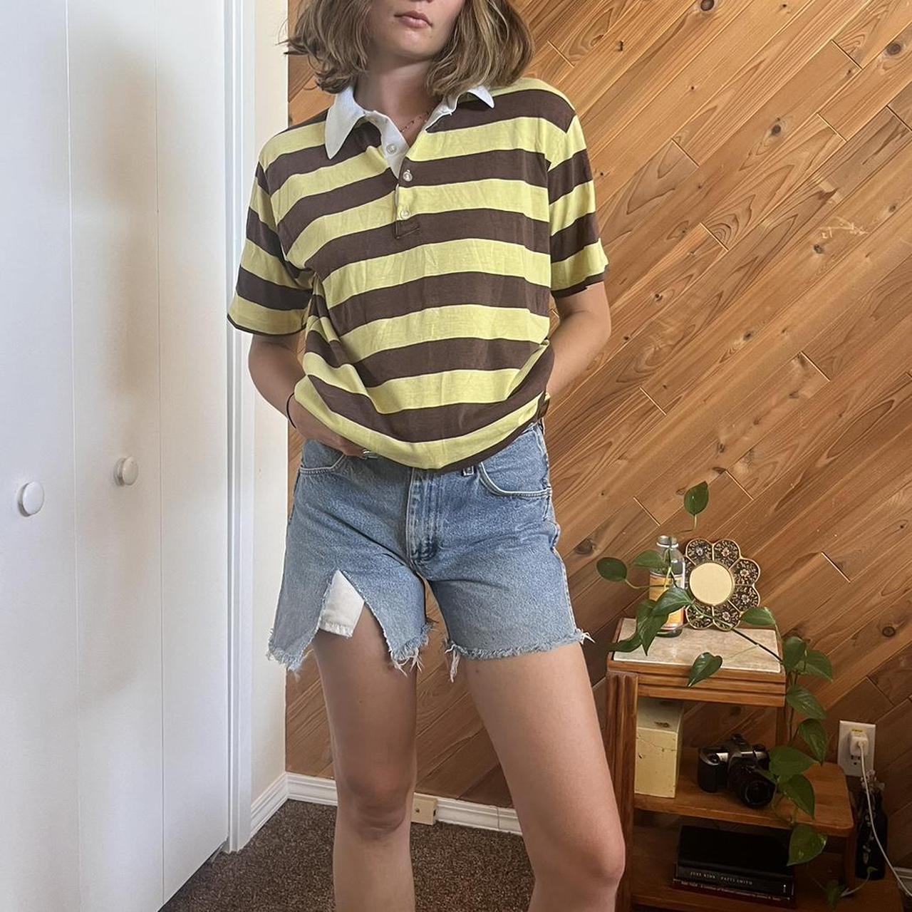 Vintage 70s striped single-stitch polo... - Depop