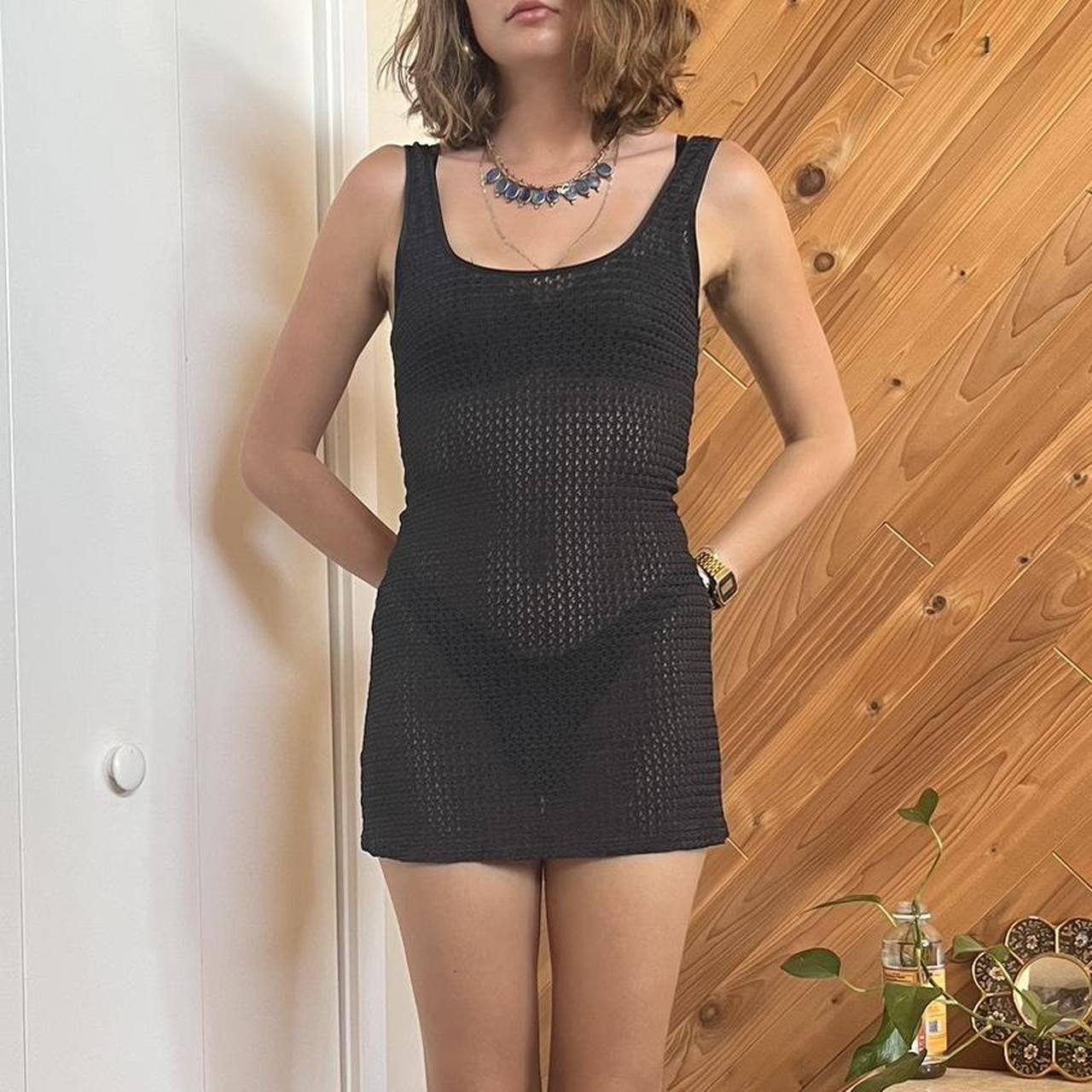 Vintage 90s crochet type sheer mini dress with... - Depop