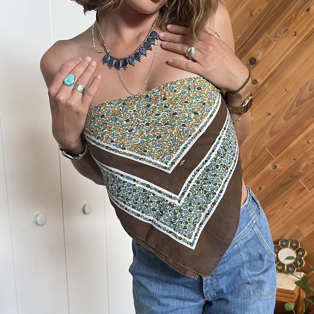 Vintage 70s flower power scarf Material is not... - Depop