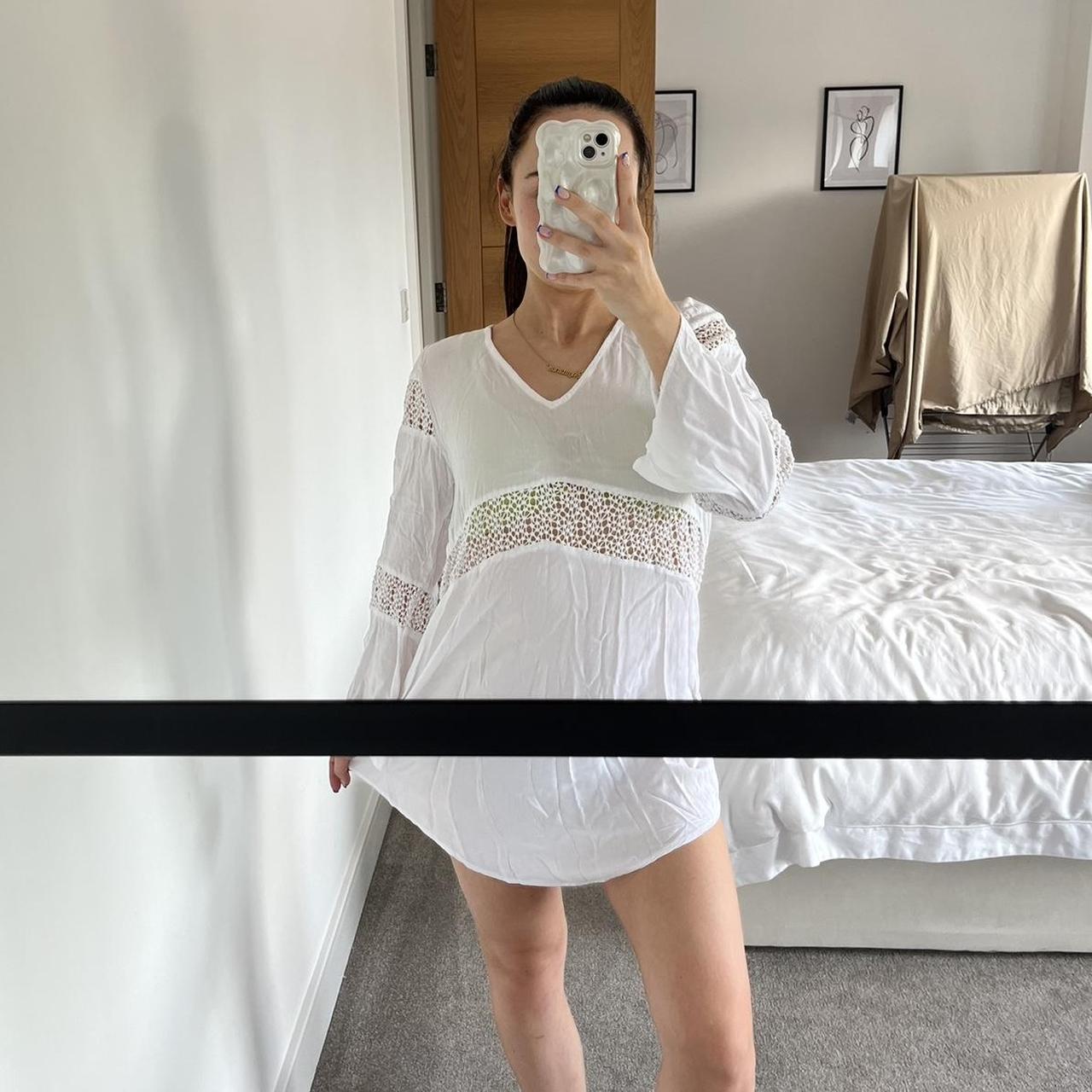 Prettylittlething Plt White Cover Up Dress With Mesh Depop