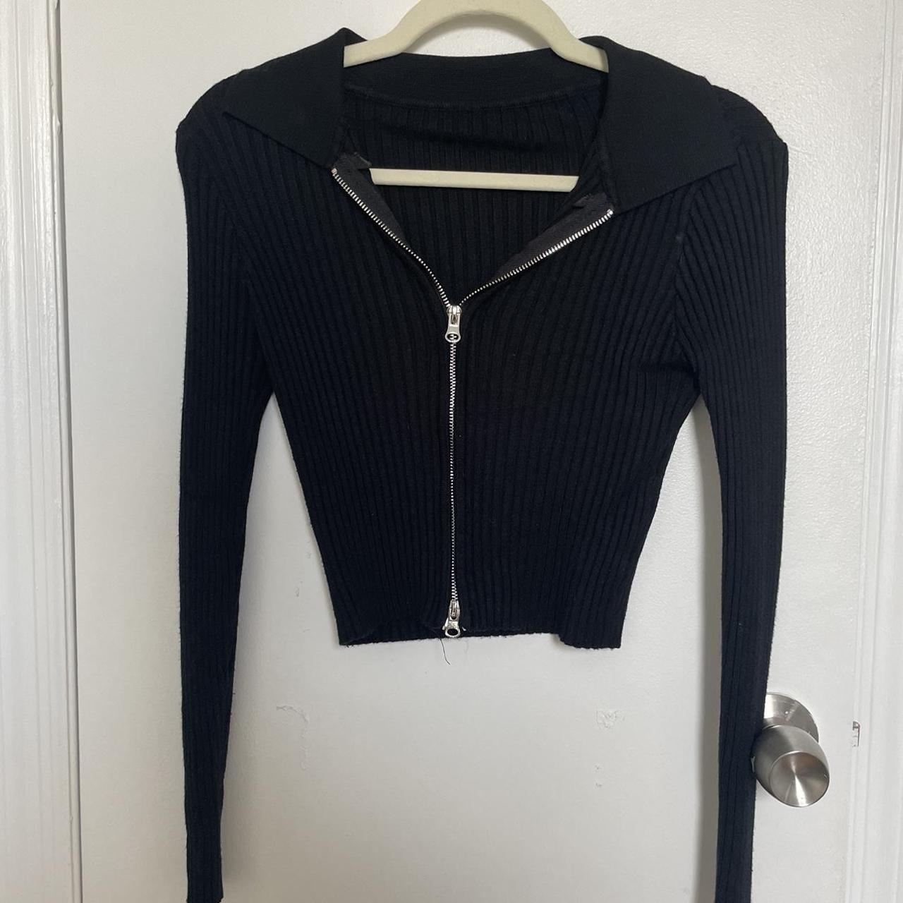 Ribbed Double Zip Sweater Black #fall #bratz #y2k - Depop