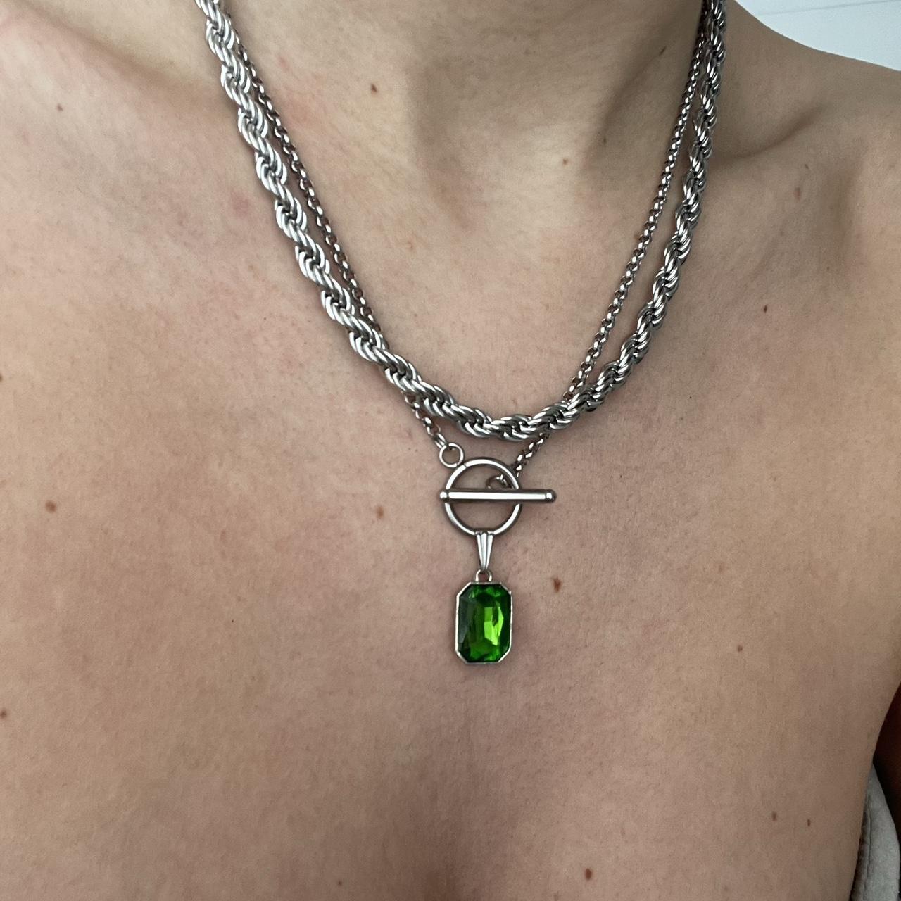 New set Thick stainless steel rope chain Emerald... - Depop