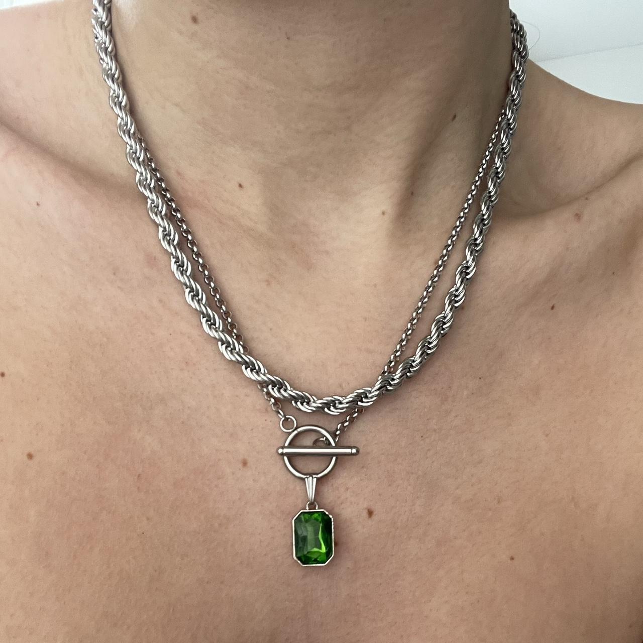 New set Thick stainless steel rope chain Emerald... - Depop