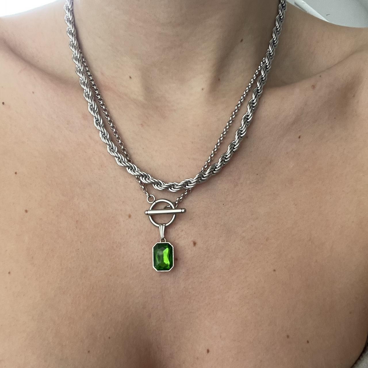 New set Thick stainless steel rope chain Emerald... - Depop