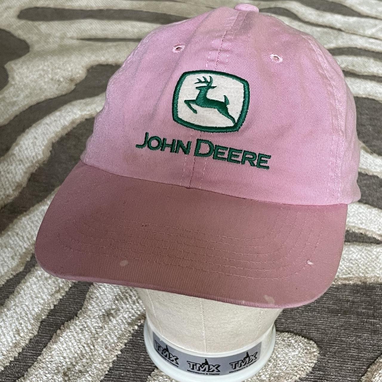 Pink and green John Deere hat (unisex) - Depop