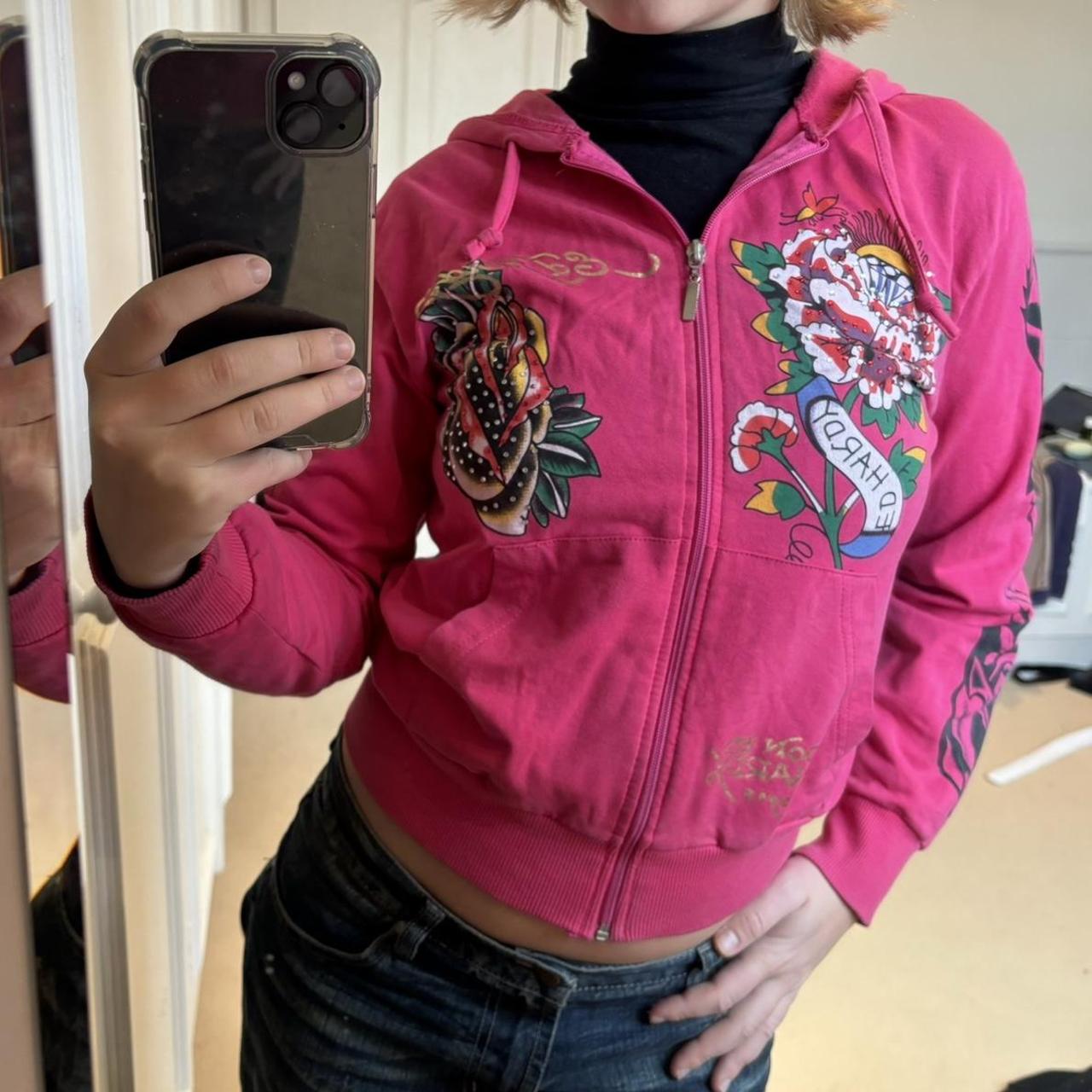 Barbie pink Ed Hardy hoodie. Size XS or S worn on a... - Depop