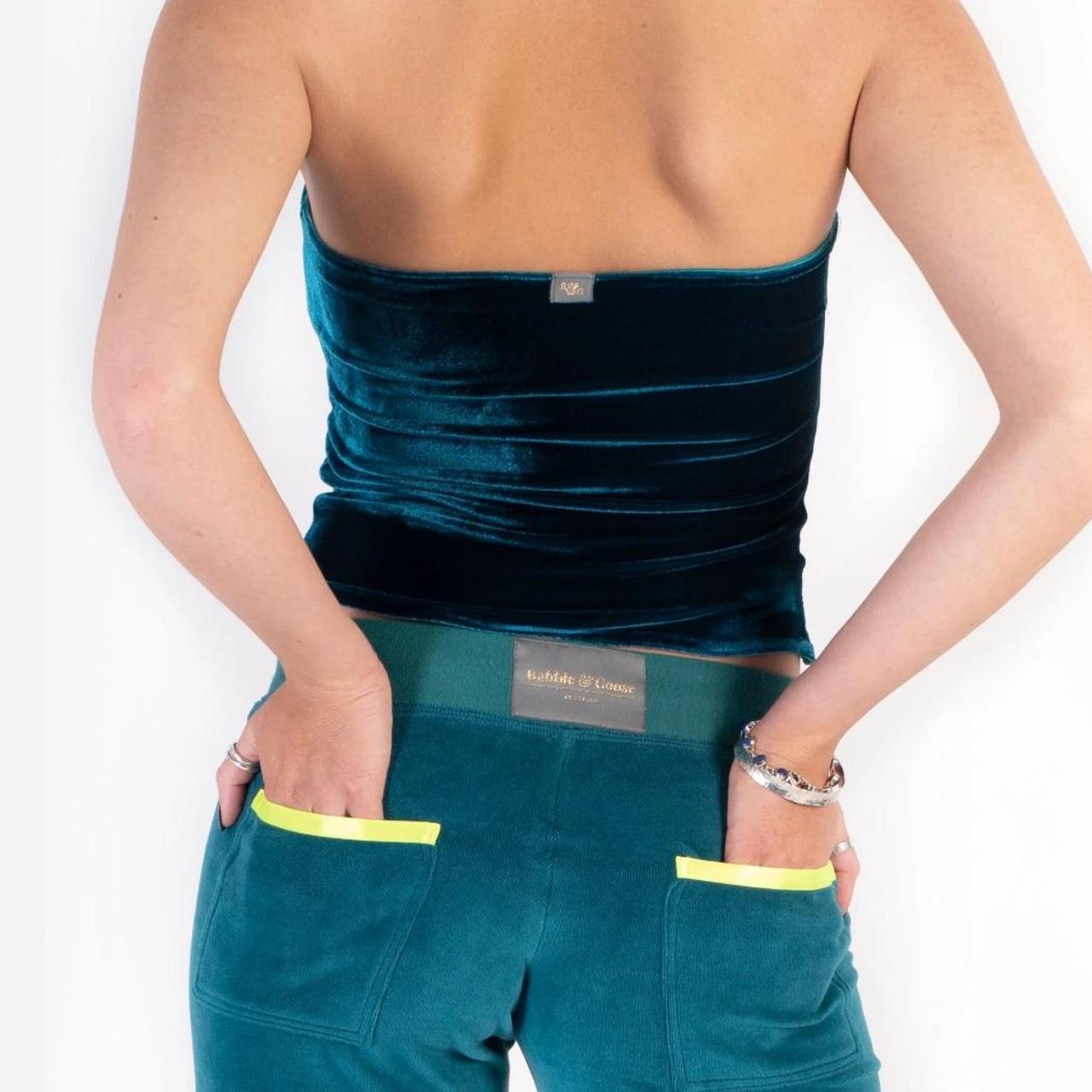 Babble and Goose teal reversible velvet bandeau top... - Depop