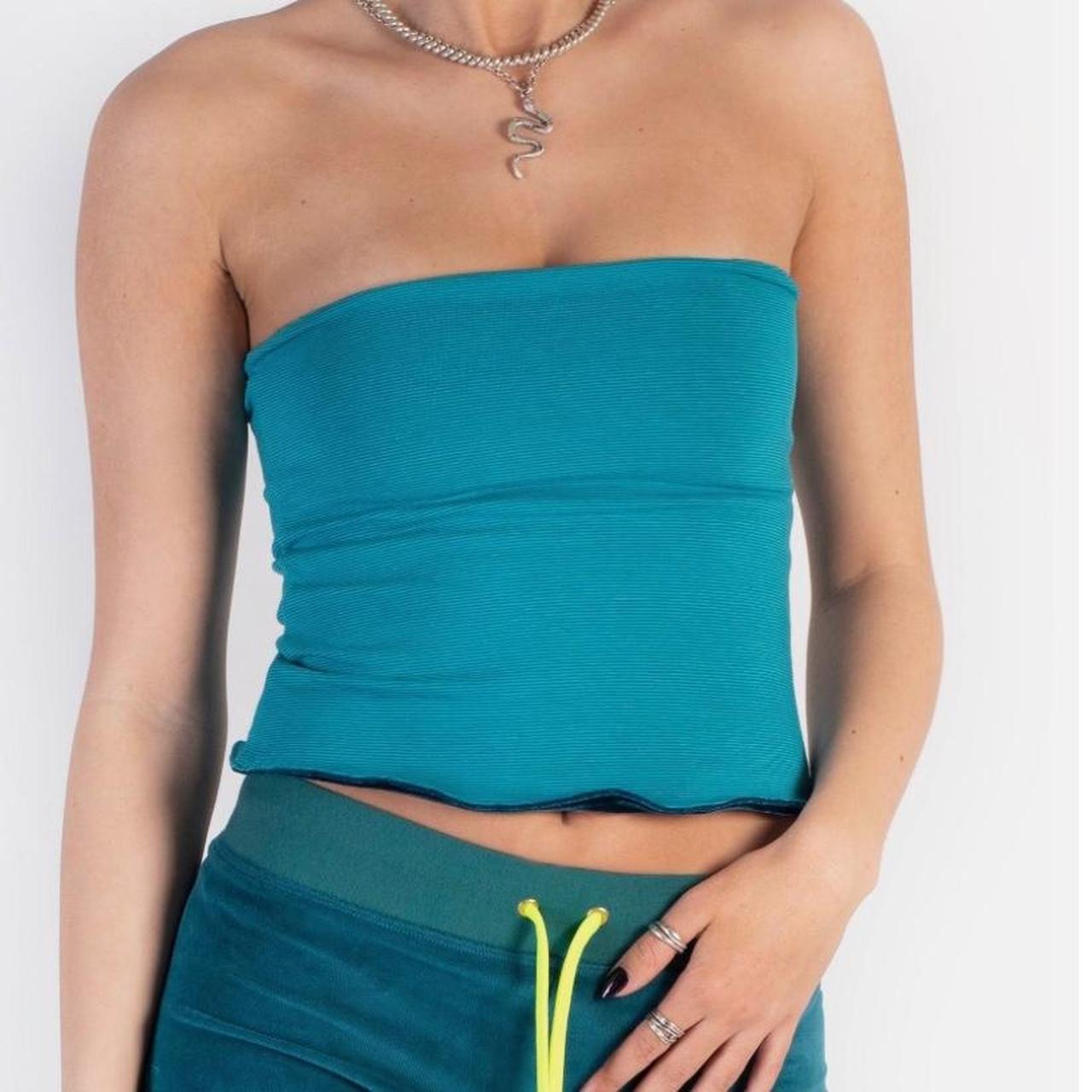 Babble and Goose teal reversible velvet bandeau top... - Depop