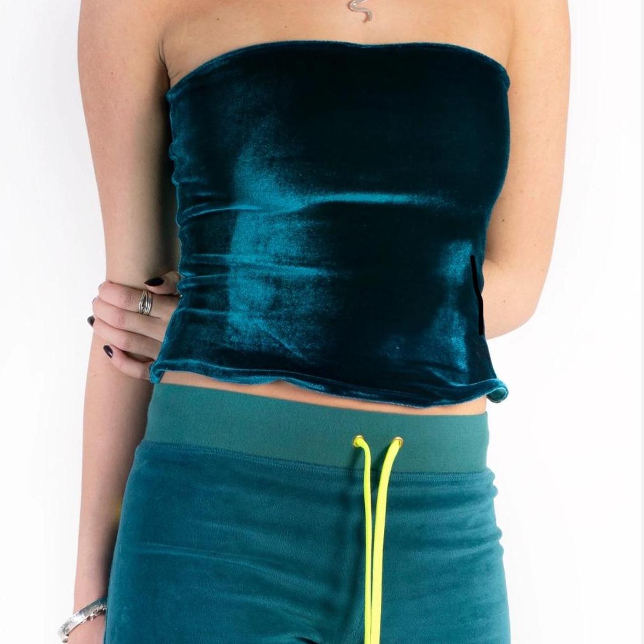 Babble and Goose teal reversible velvet bandeau top... - Depop