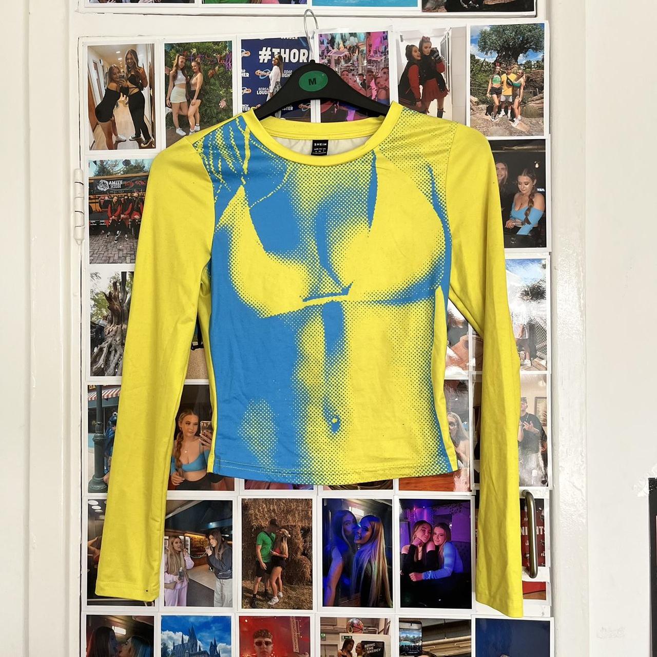 Blue and yellow 3D thermal body heat long sleeve... - Depop
