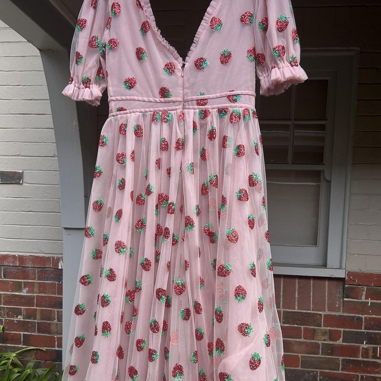 LIRIKA MATOSHI Authentic Strawberry Midi Dress size... - Depop