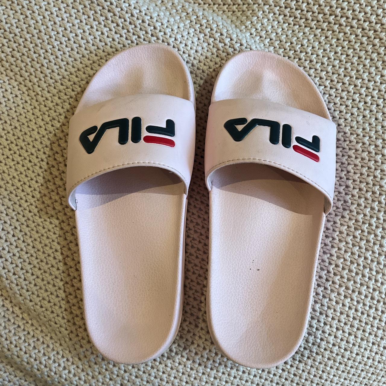 Baby pink FILA sliders. Size 6. Fits size 5.5 - Depop