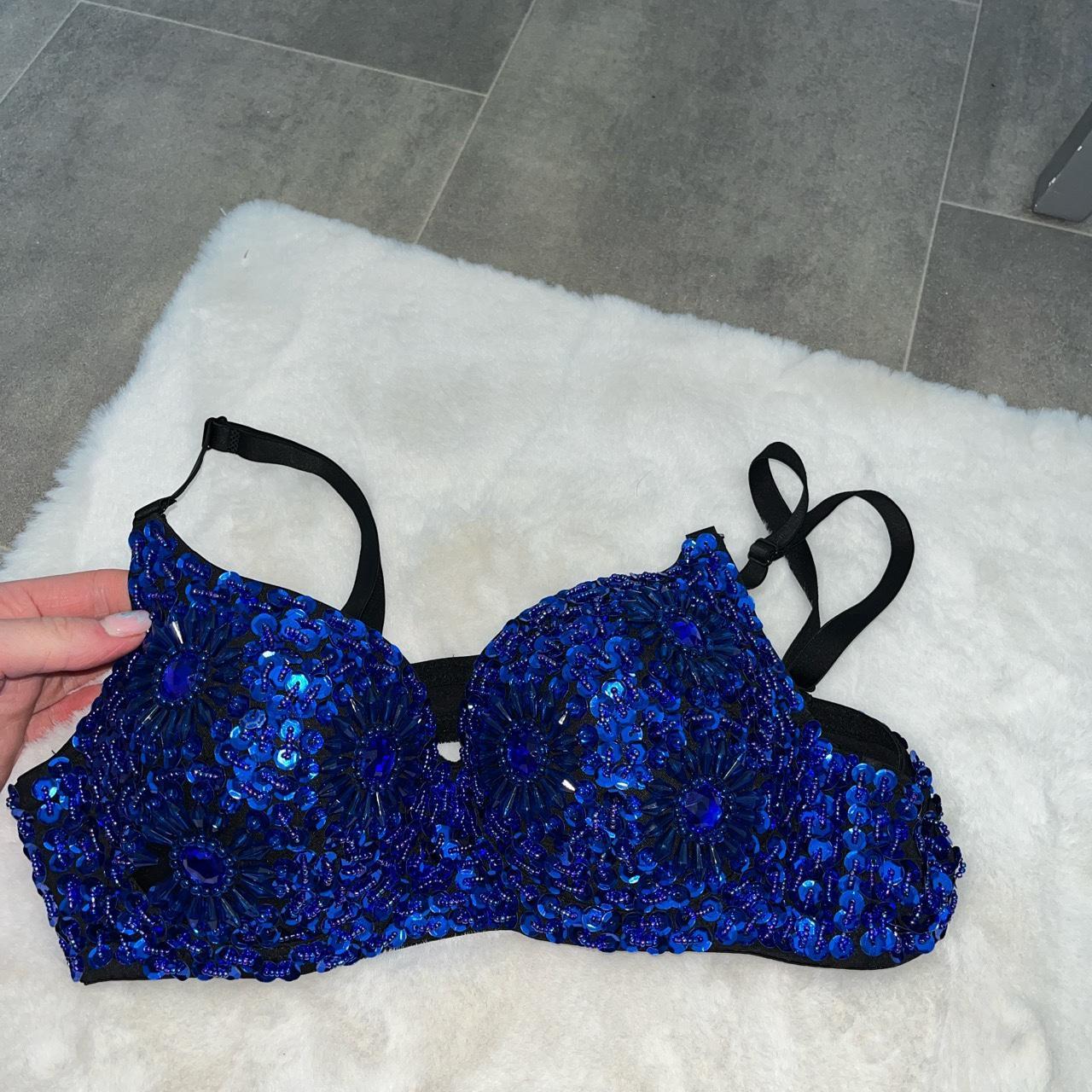 Blue diamonte bra Blue, sparkly bra Size small, but... - Depop
