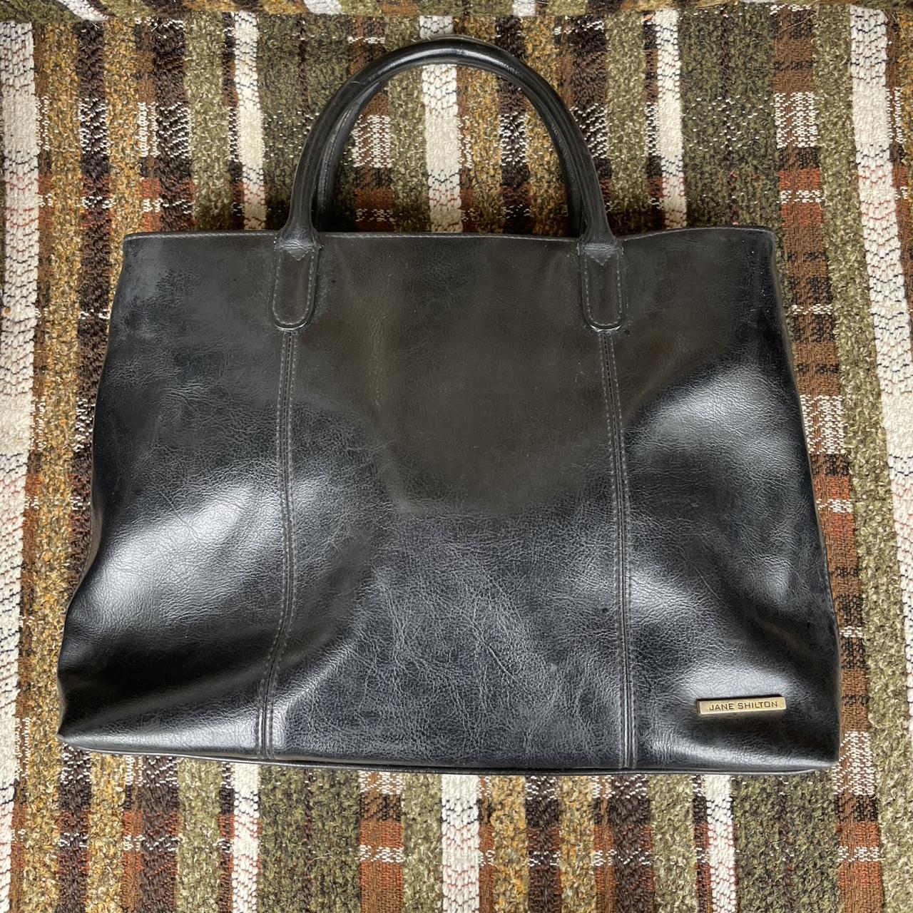 faux leather bag in black brand • jane shilton - Depop