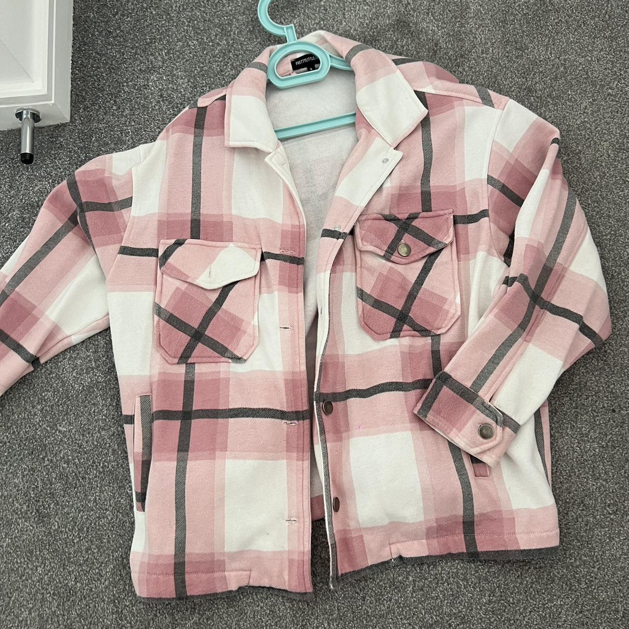 plt pink checked shacket size S - Depop