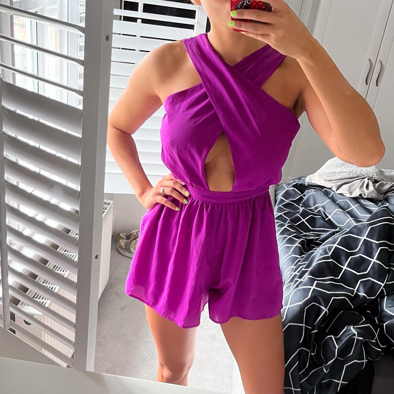 #Boohoo purple wrap playsuit romper worn once size 8 - Depop