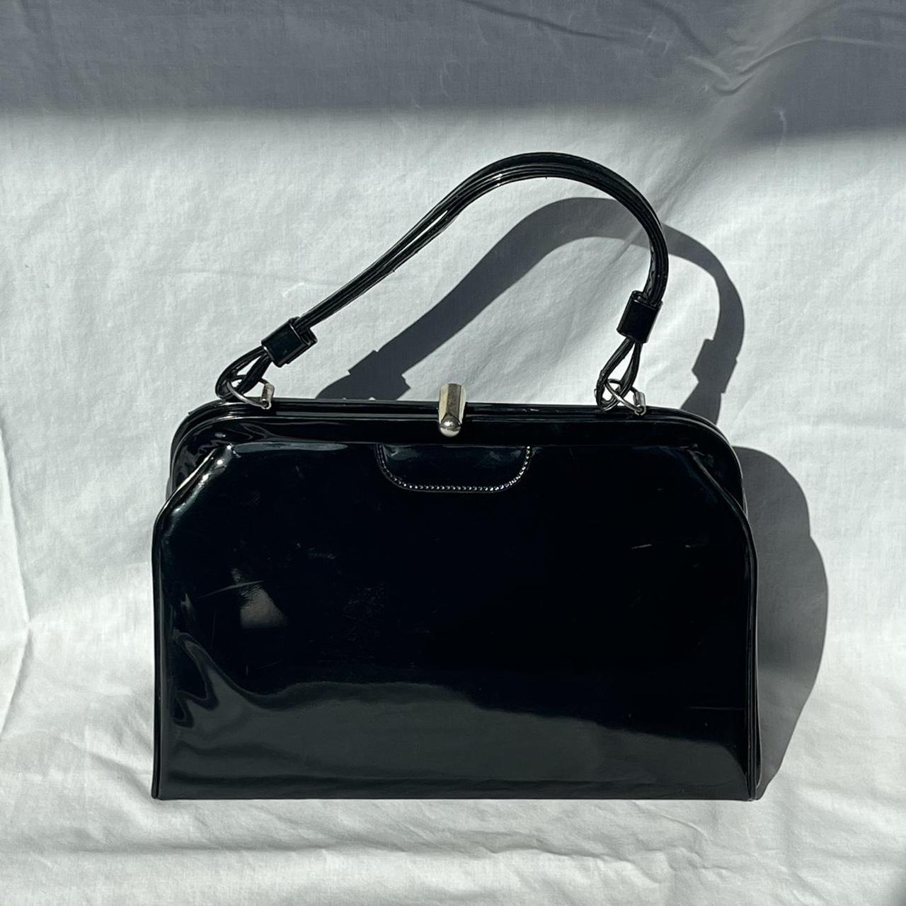 Gorgeous black vinyl purse with silver hardware ♡... - Depop