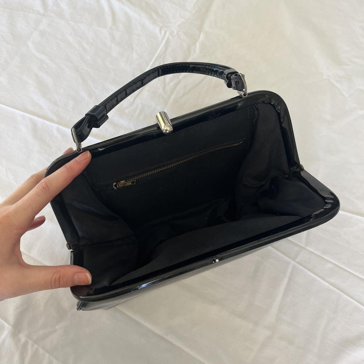 Gorgeous black vinyl purse with silver hardware ♡... - Depop