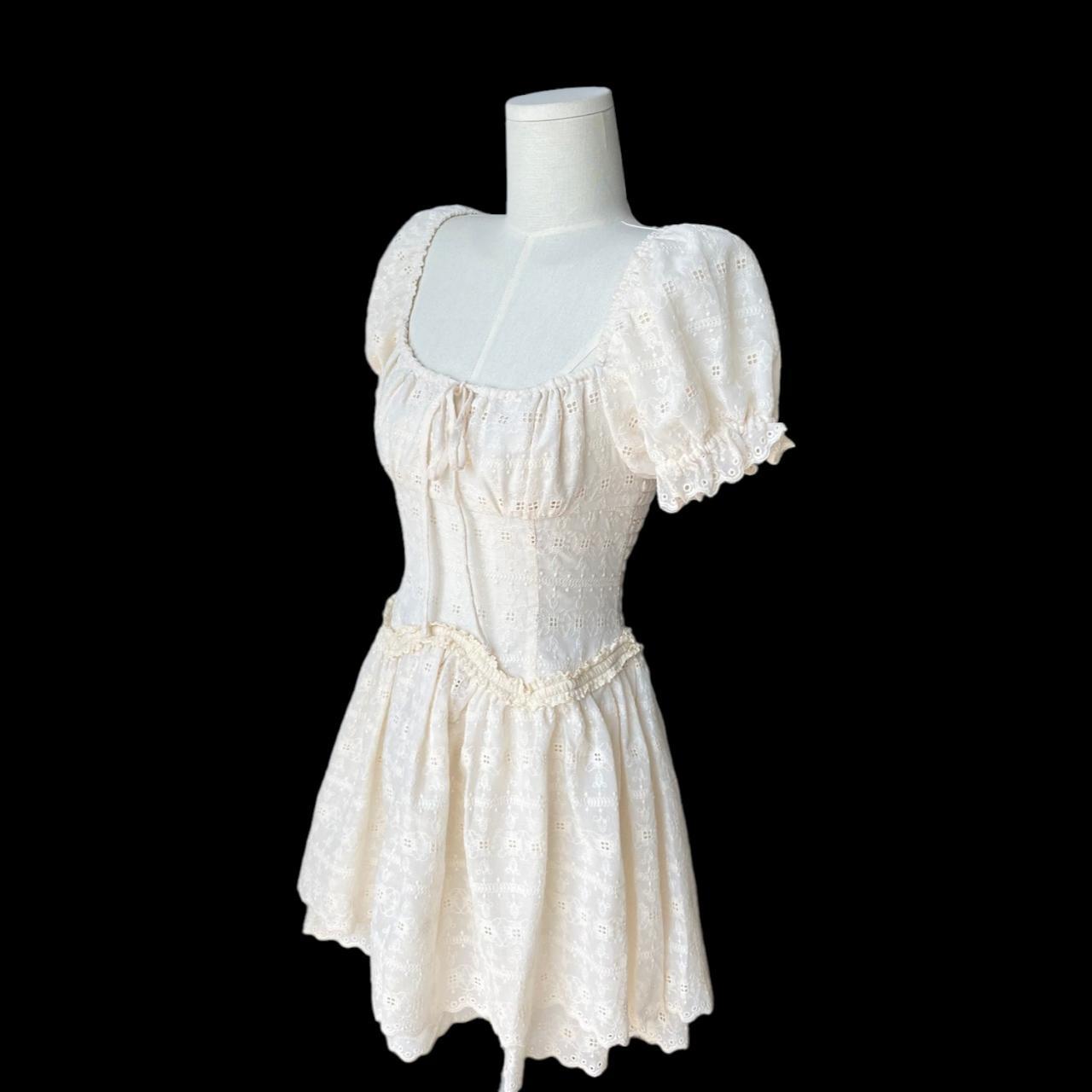 French Ruffles Bow Square Neck Puff Sleeve Fairy... - Depop