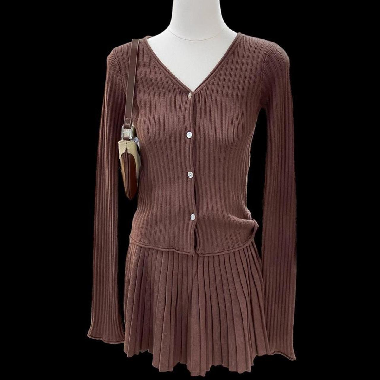 2pcs/set Sweet Suit Vneck Long Sleeved Knitted... - Depop