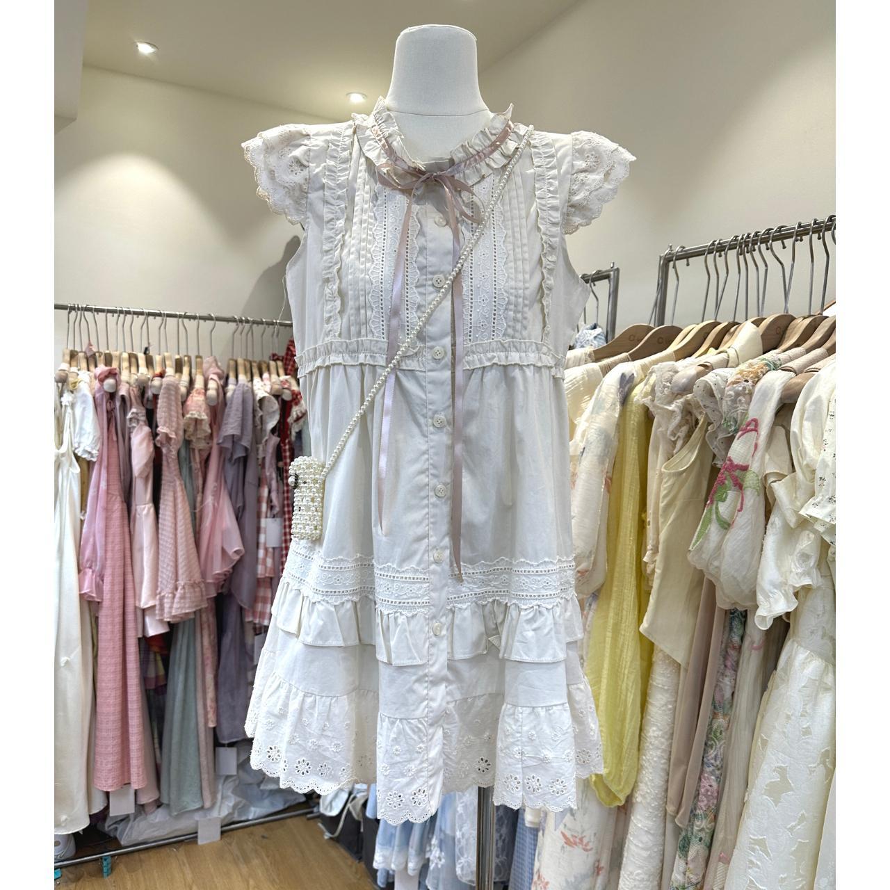 Sweet Cute Loose Stitching Ruffles Bow Flying Sleeve... | Depop