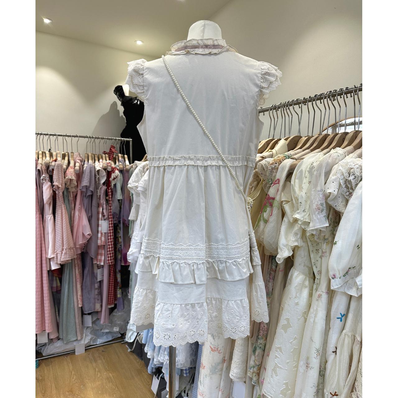 Sweet Cute Loose Stitching Ruffles Bow Flying Sleeve... | Depop