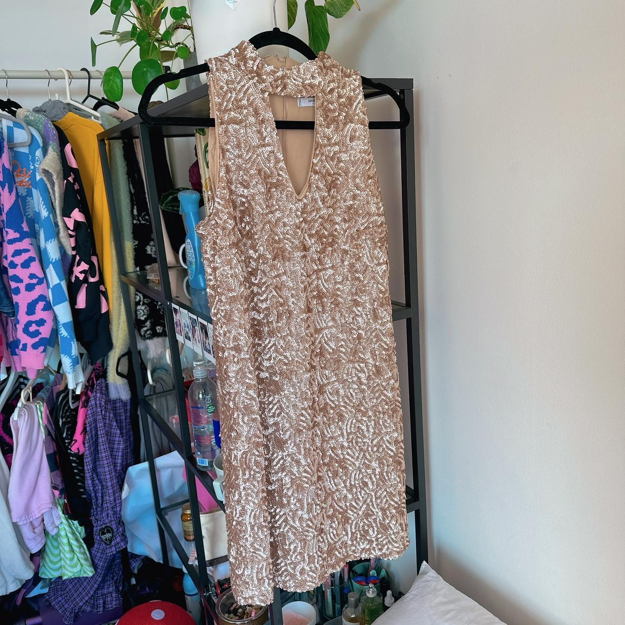 💕 Mango Glittery Sequin Dress in Gold / Champagne 🥂... - Depop