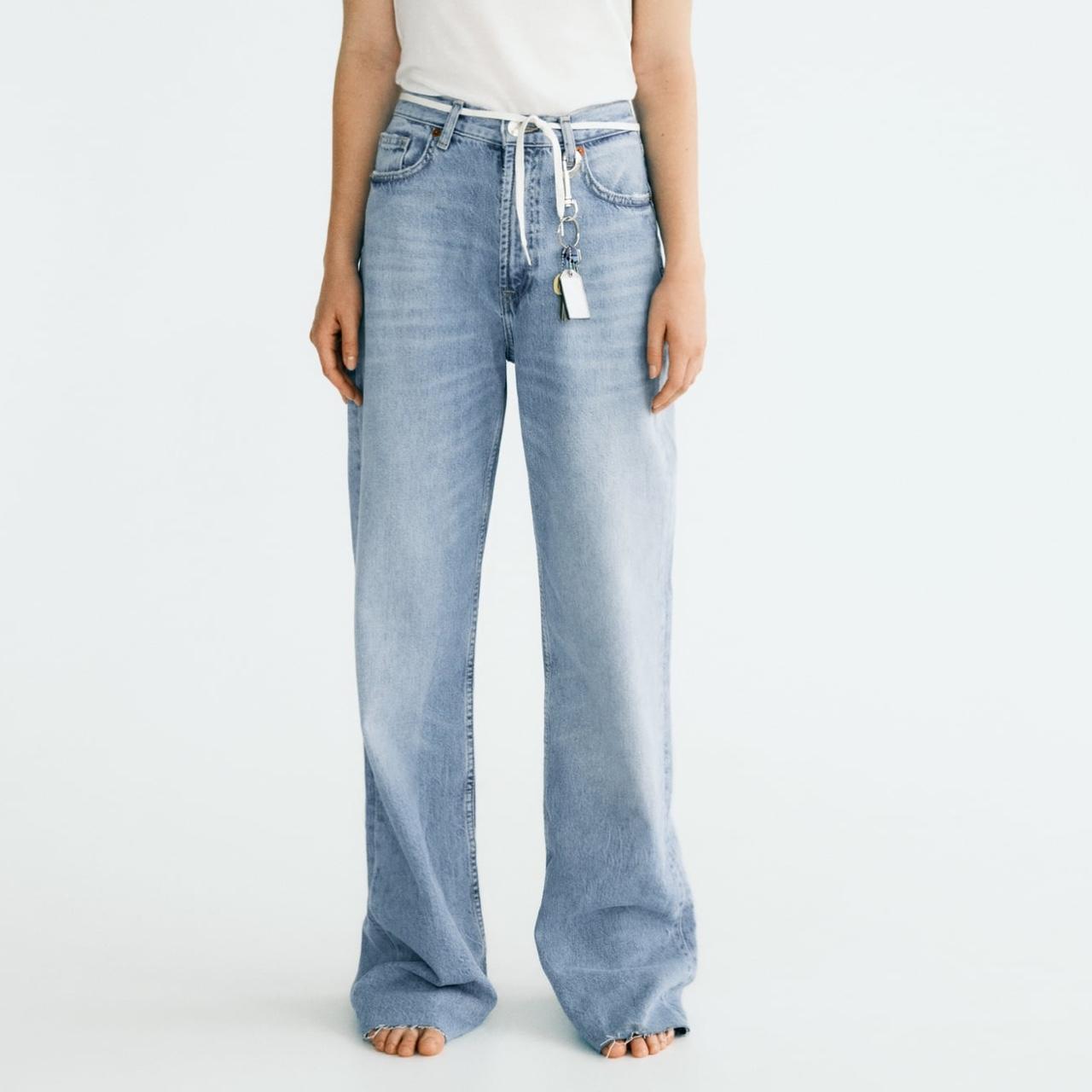 Zara light blue wide leg jeans - size 12, I’m a 10... - Depop