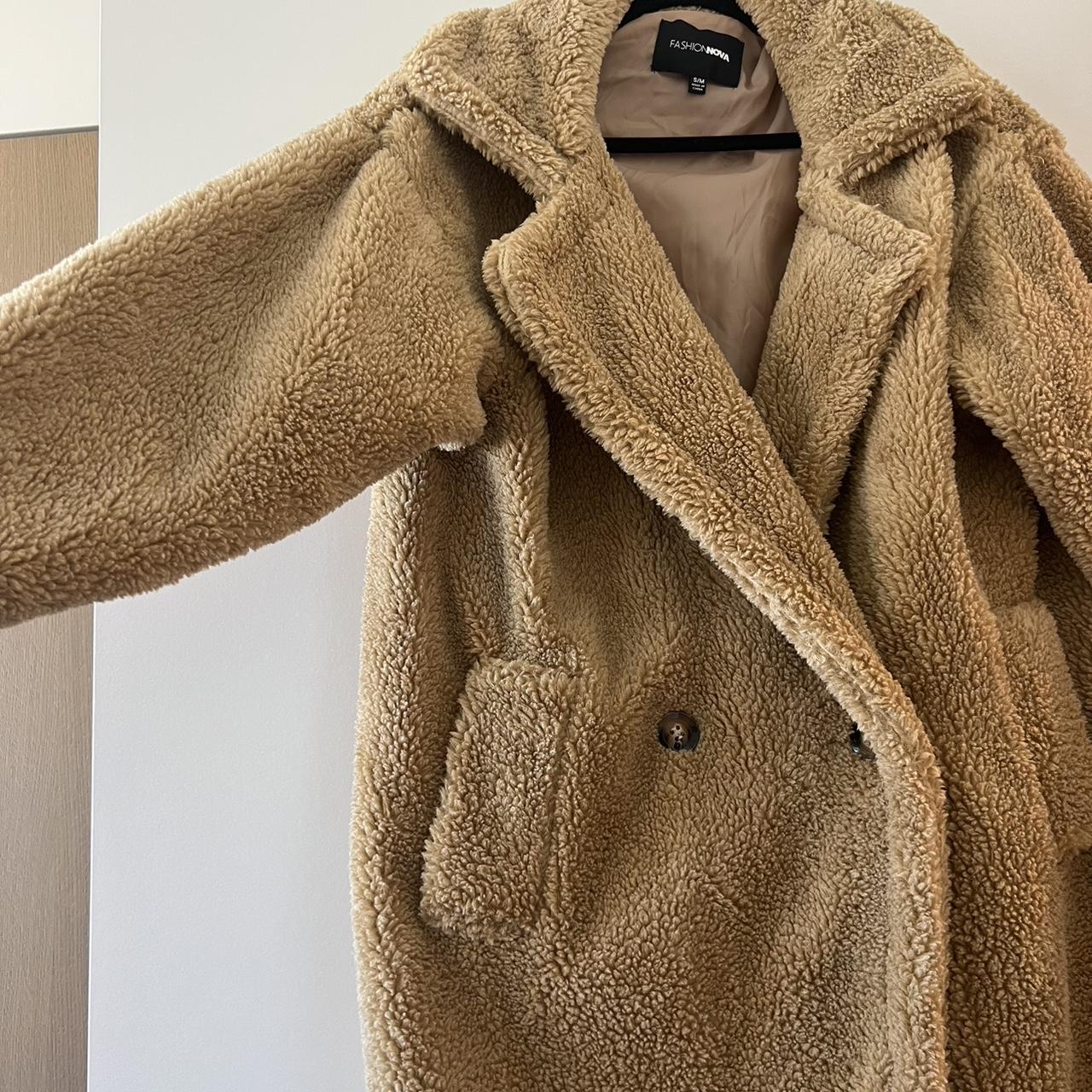 Tan cozy long coat from Prettylittlething. Super big... | Depop