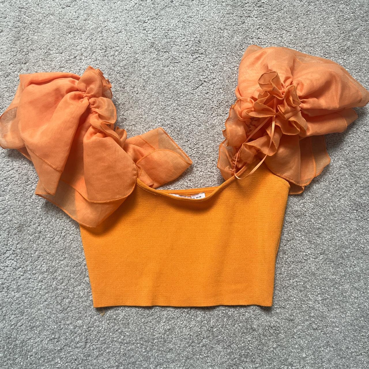 Zara orange knit flowy arm top Size small I’m a... - Depop
