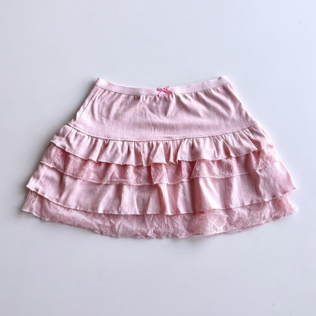 Pink tiered lace ruffled skirt The softest... | Depop