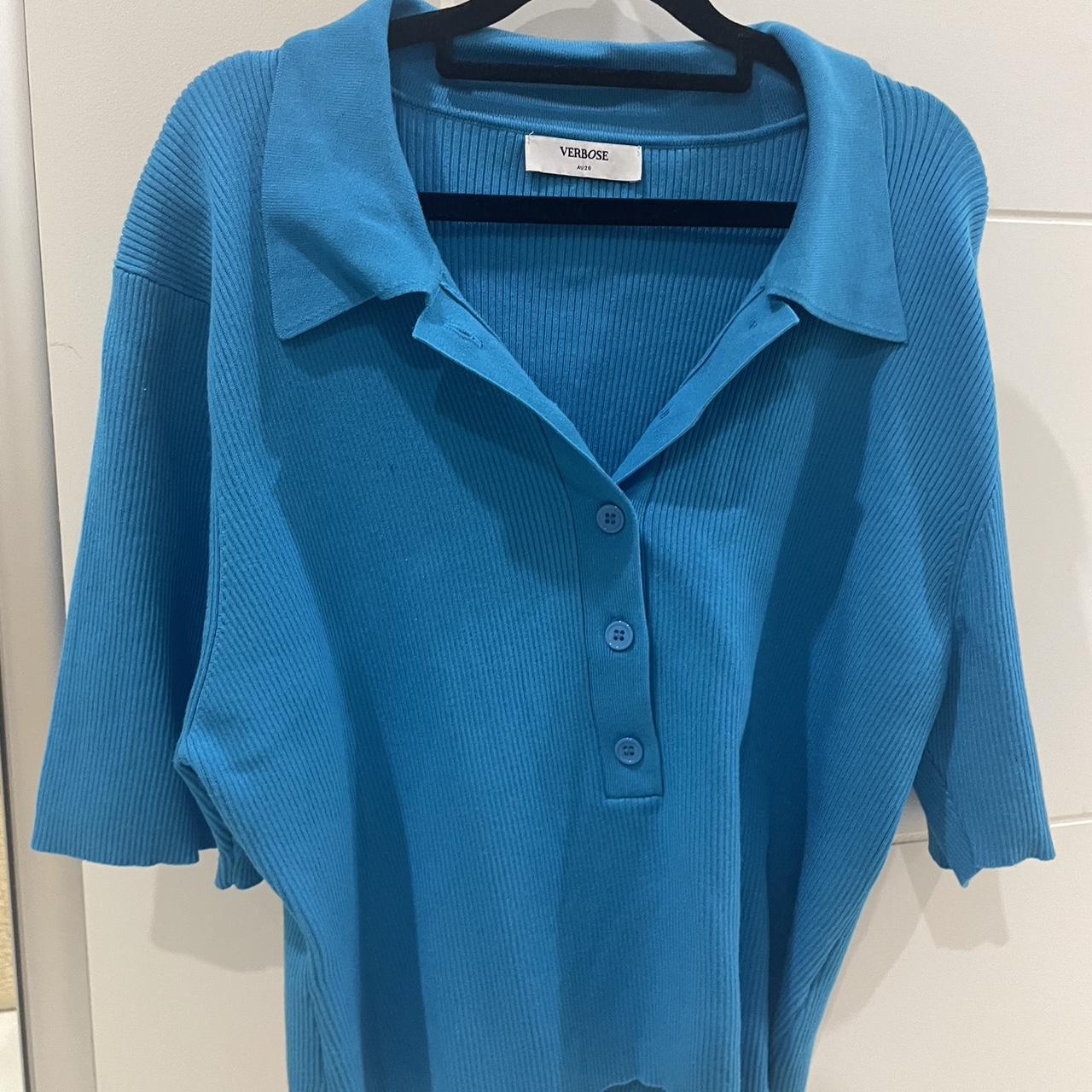 Blue ribbed knit top Size 26 | Depop