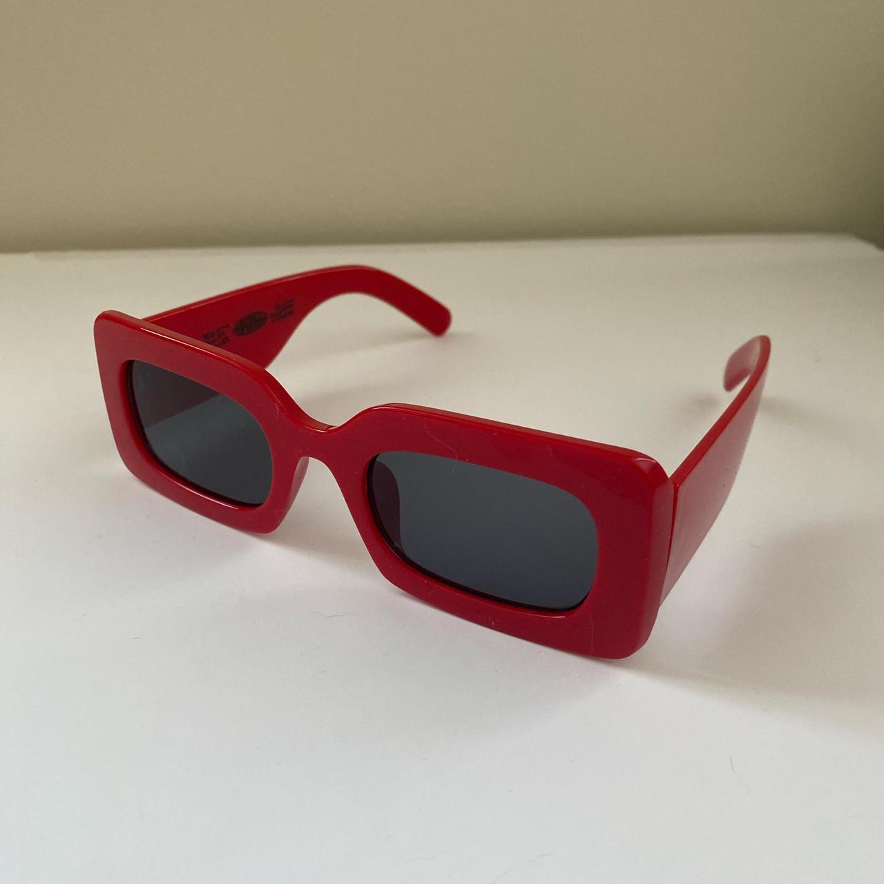 Blocky red sunglasses #pinksunglasses #streetwear... - Depop
