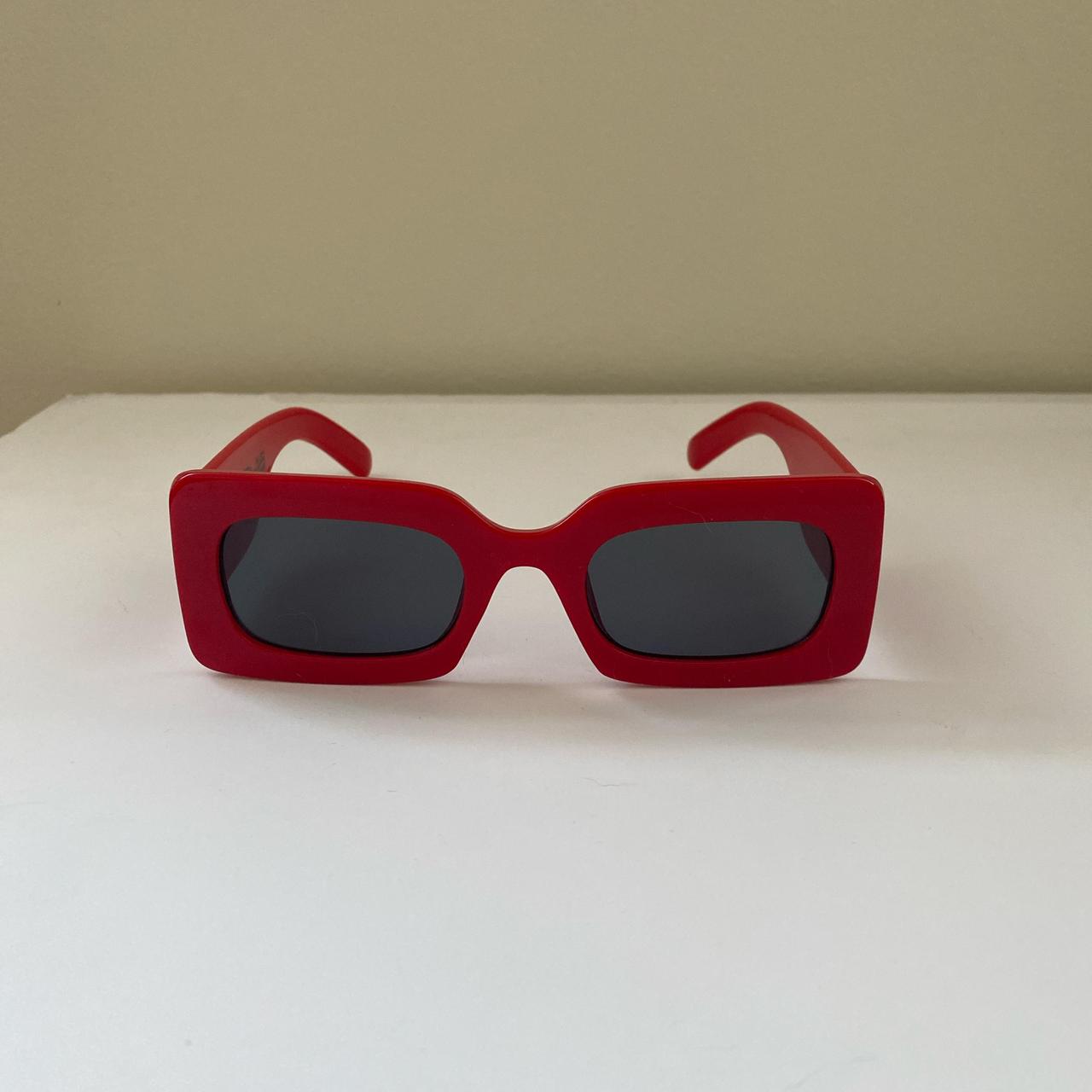Blocky red sunglasses #pinksunglasses #streetwear... - Depop
