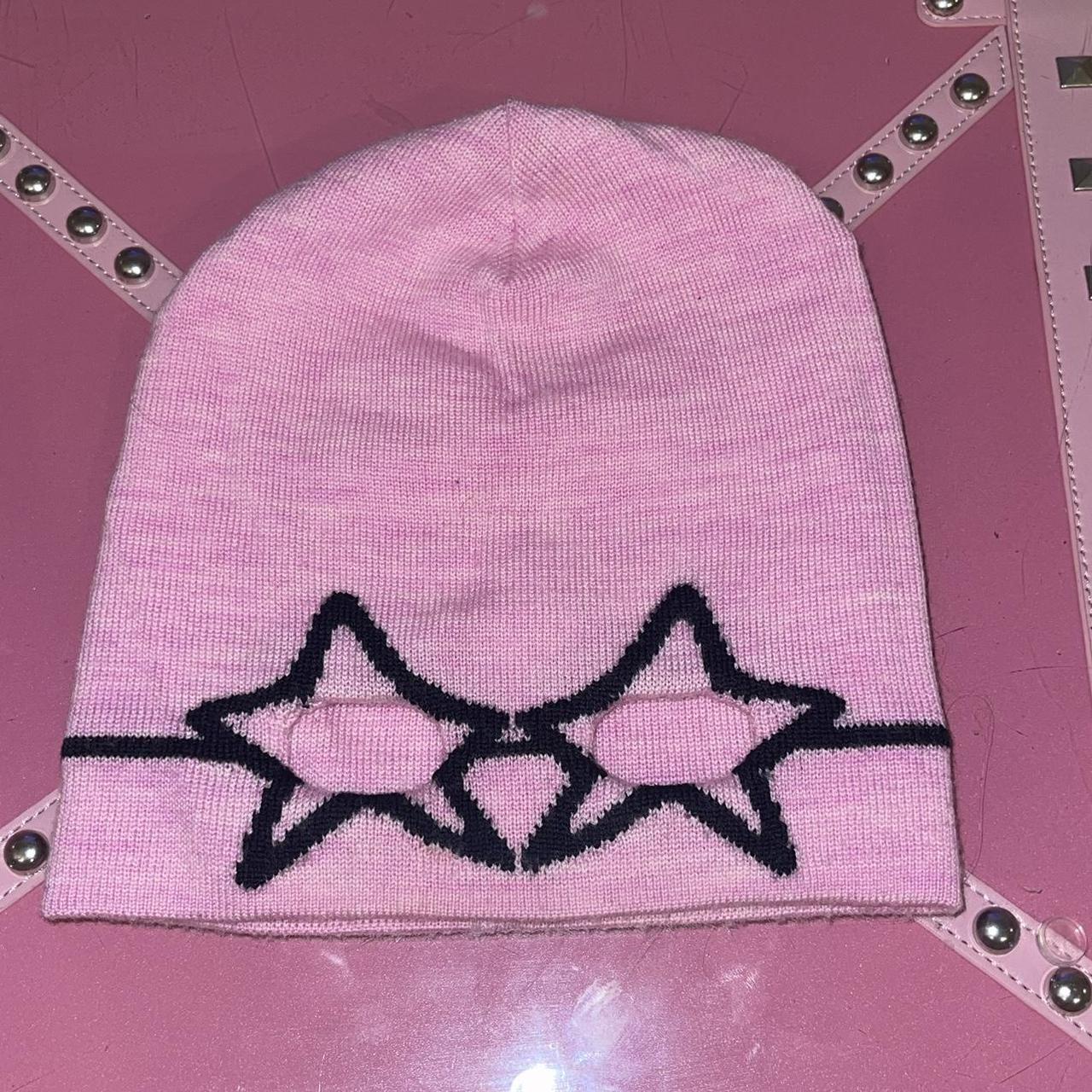 Pink reversible heart and star glasses beanies Hole... - Depop