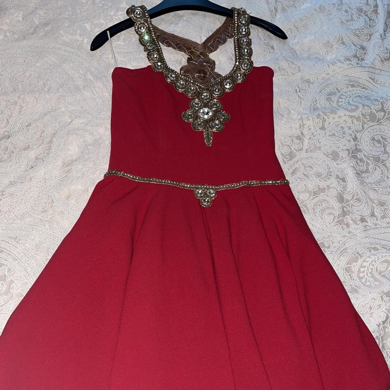 Mark melia red and gold embellished dress like new... - Depop