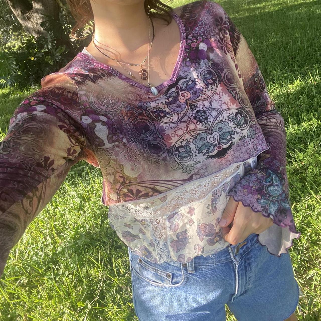 boho bell sleeve crop top, size medium y2k fairy... - Depop