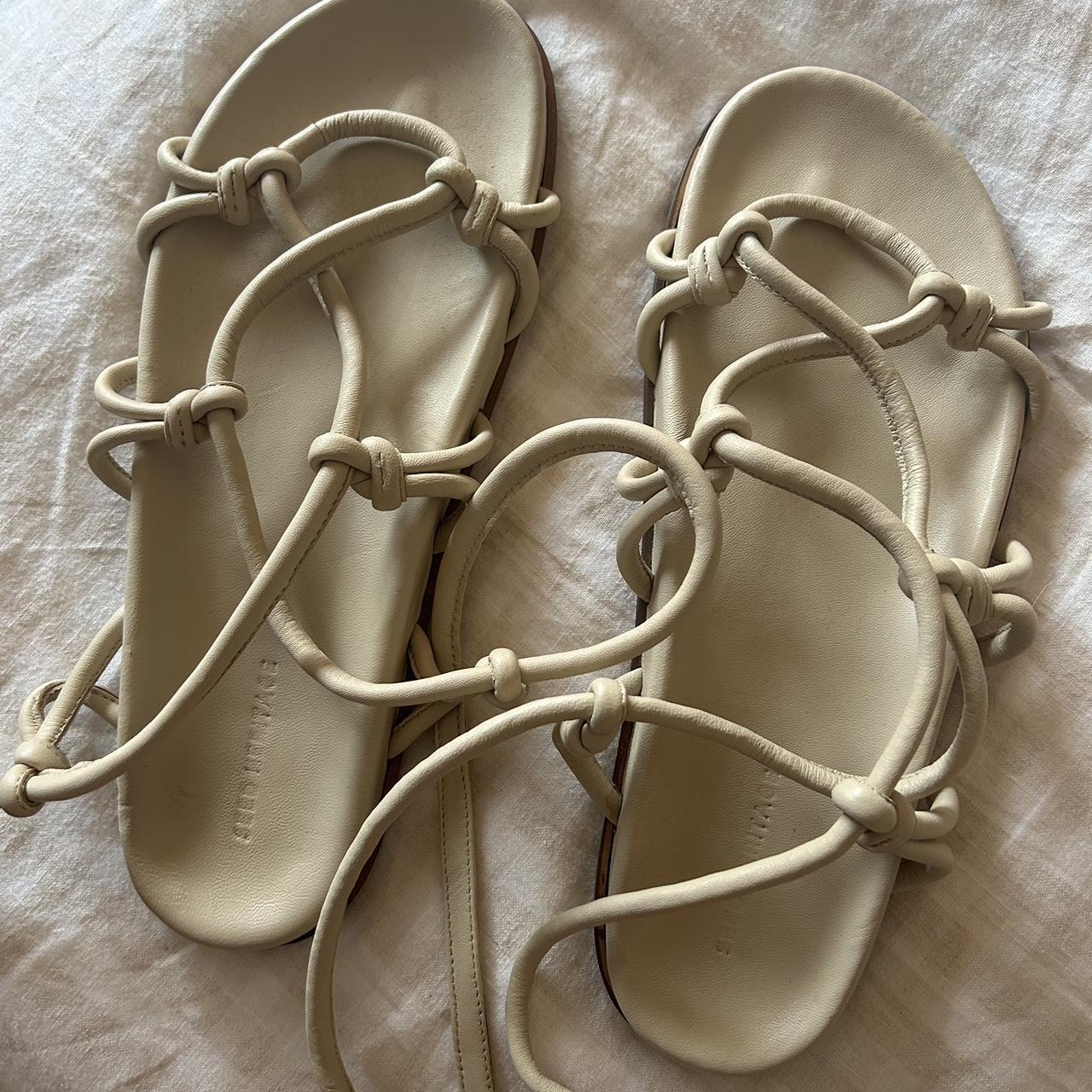 Seed leather lace up sandals Cream 100%... - Depop