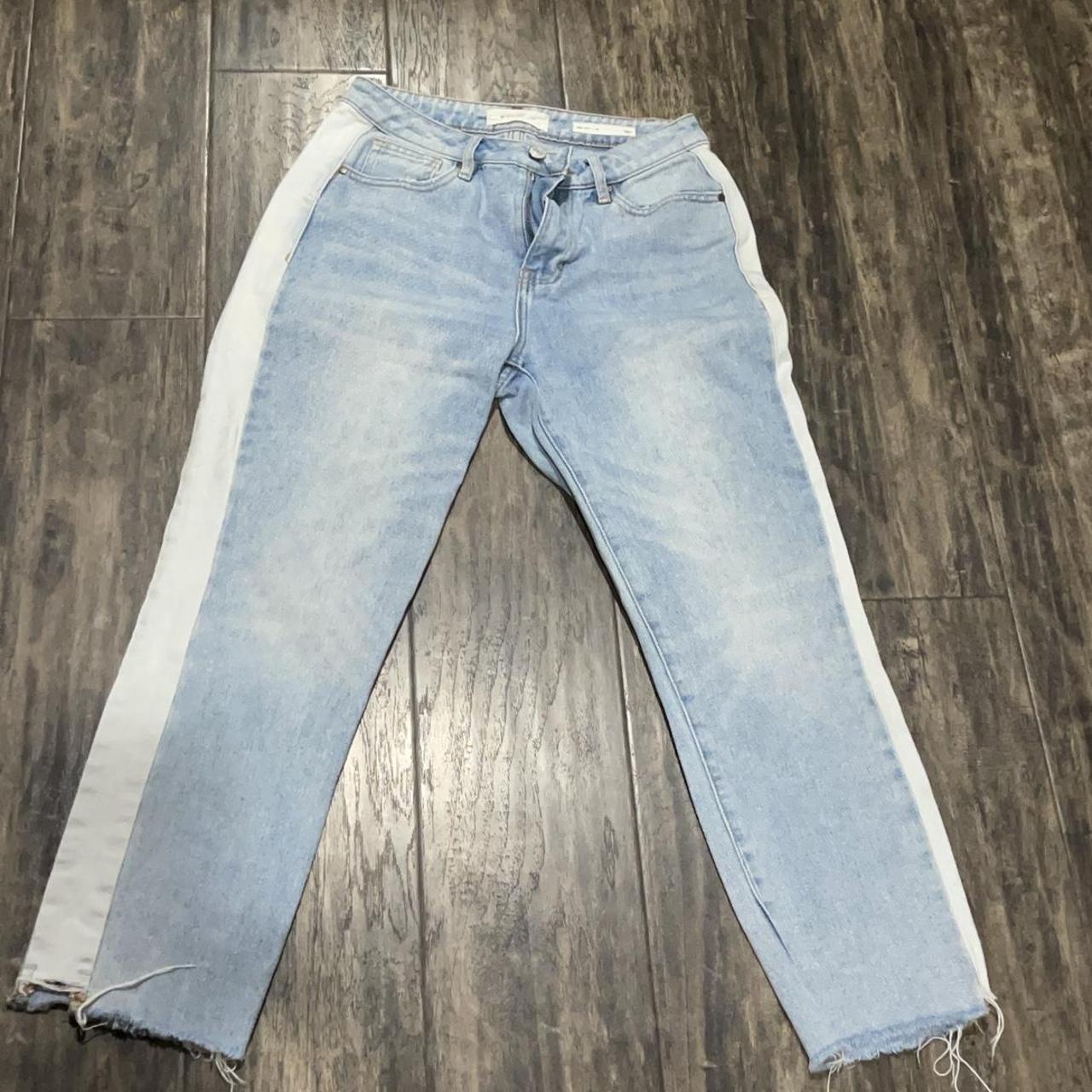 super cute! two tone pacsun denim mom jeans with... - Depop