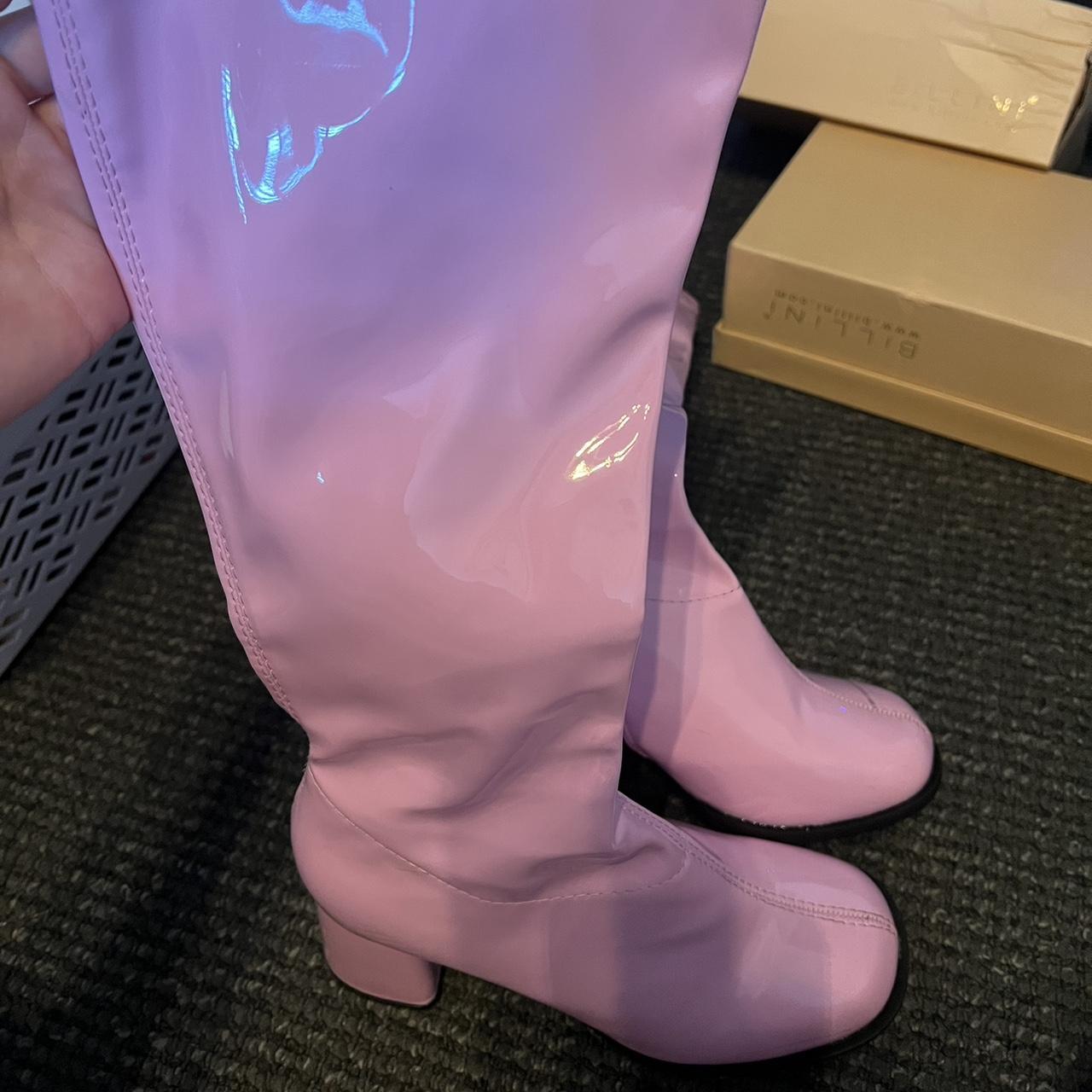 Dollskill pink latex boots - knee high - size 7 -... - Depop