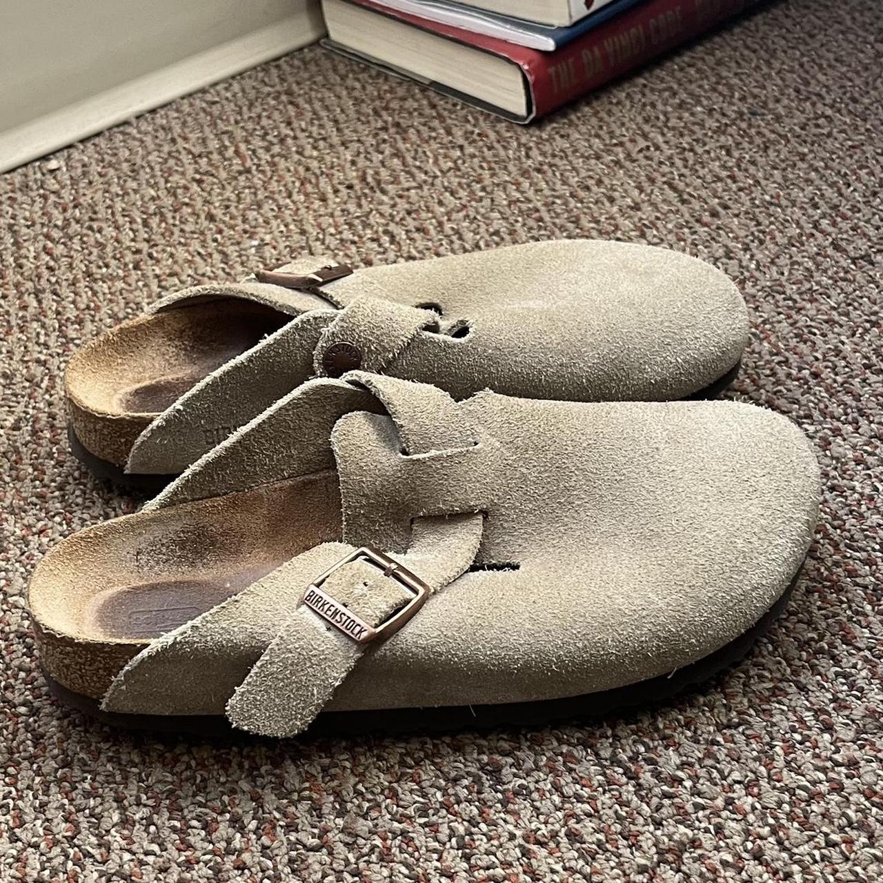 Birkenstock Boston Clogs in Taupe Suede size 37 or... - Depop